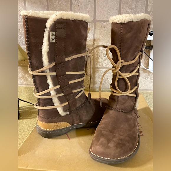 UGG | Shoes | Ugg Tall Catalina Boots Goober Brown Sheepskin Suede Lace ...